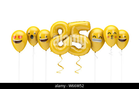 Number 85 yellow birthday emoji faces balloons. 3D Render Stock Photo ...
