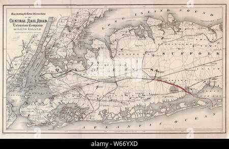 Map of Long Island showing the Long Island Railroad Stock Photo - Alamy