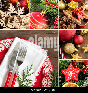 Christmas table setting collage Stock Photo - Alamy