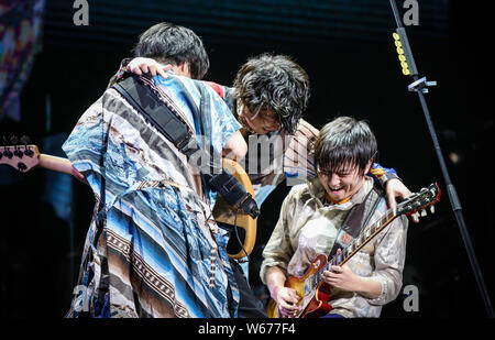 Members of Japanese rock band Radwimps perform during Radwimps Asia ...