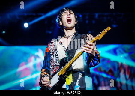 Members of Japanese rock band Radwimps perform during Radwimps Asia ...