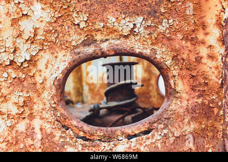 rusty submarine armoured porthole or window metal background Stock ...