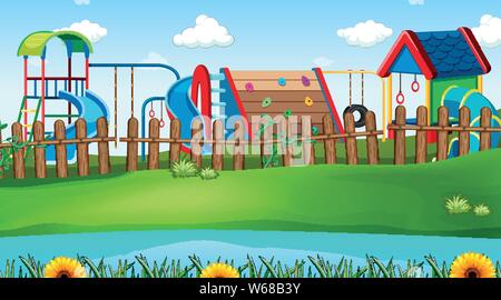 Empty playground background with rides illustration Stock Vector Image ...