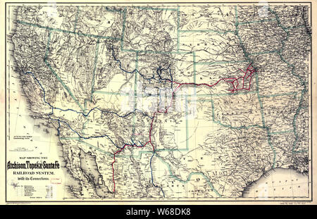 Map showing the Atchison, Topeka and Santa Fé Railroad system, with its connections Stock Photo ...