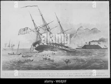 Virginia sinking the Cumberland, March 8, 1862 Stock Photo - Alamy