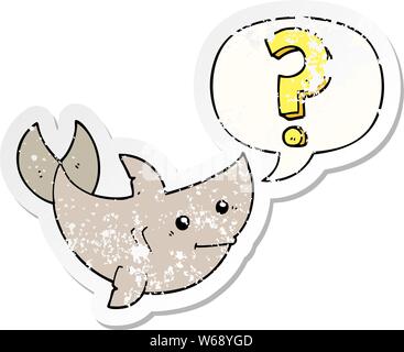 cartoon shark asking question with speech bubble in comic book style ...