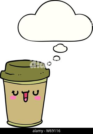 cartoon take out coffee with thought bubble in smooth gradient style ...