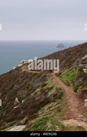 Bawden Rocks offshore the Rugged Coastline of North Cornwall on a ...