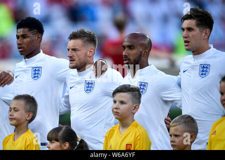 Players of England line up for national anthems prior to the FIFA World ...