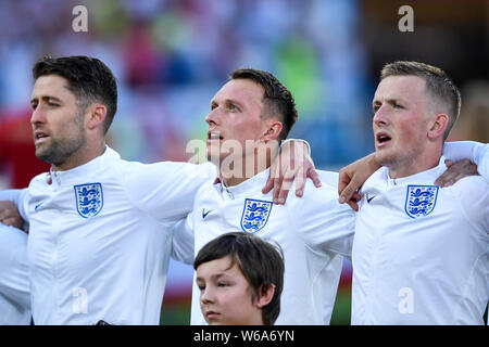 Belgium players line up during the pregame ceremony before the World ...