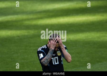 Lionel Messi of Argentina after missing a penalty during the FIFA World ...