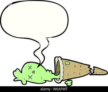dropped cartoon ice cream with speech bubble in smooth gradient style ...