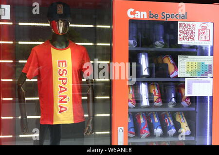 View of a self-service vending machine selling clothing items packed in ...