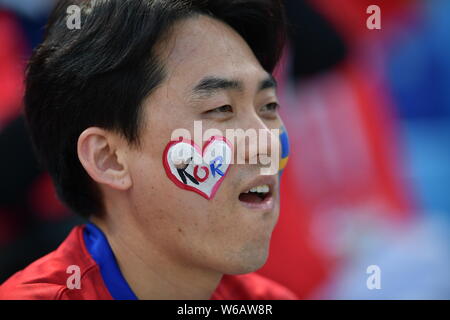 A South Korean fan reacts during the World Cup Group A soccer match ...