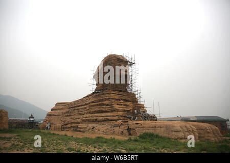 The replica of Great Sphinx of Giza is under reconstruction in ...