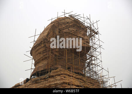 The replica of Great Sphinx of Giza is under reconstruction in ...