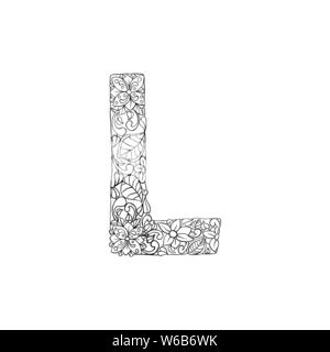 letter L. Black flower alphabet. Beautiful capital letter with shadow ...