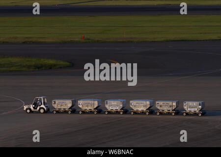 A ground crew member in an All Nippon Airways (ANA) vehicle drives ...