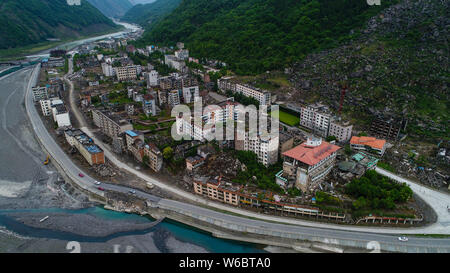 Aerial view of the new Beichuan County rebuilt a decade after it was ...