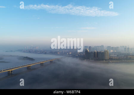 Aerial view of the Han River, also known by its Chinese names Hanshui ...