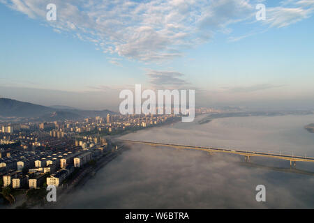 Aerial view of the Han River, also known by its Chinese names Hanshui ...