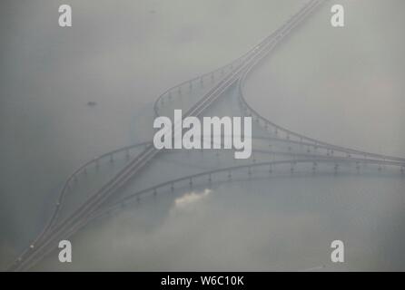 Aerial view of the Jiaozhou Bay Bridge or Qingdao Haiwan Bridge, a part ...