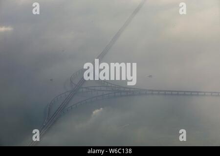Aerial view of the Jiaozhou Bay Bridge or Qingdao Haiwan Bridge, a part ...