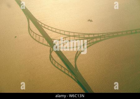 Aerial view of the Jiaozhou Bay Bridge or Qingdao Haiwan Bridge, a part ...