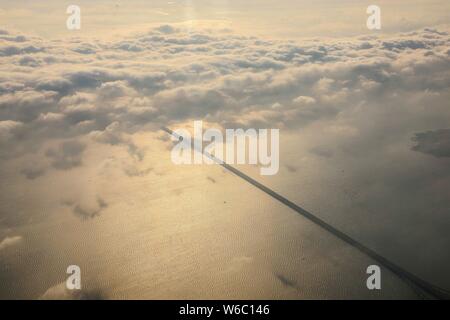 Aerial view of the Jiaozhou Bay Bridge or Qingdao Haiwan Bridge, a part ...