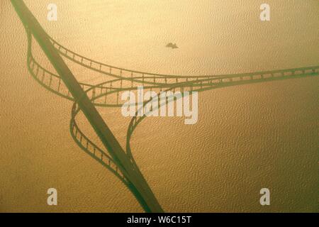 Aerial view of the Jiaozhou Bay Bridge or Qingdao Haiwan Bridge, a part ...