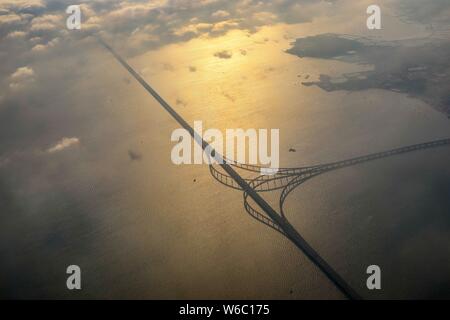Aerial view of the Jiaozhou Bay Bridge or Qingdao Haiwan Bridge, a part ...
