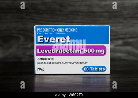 Box of Everet Levetiracetam Rex 500mg. Treatment of Epilipsy, marketed ...