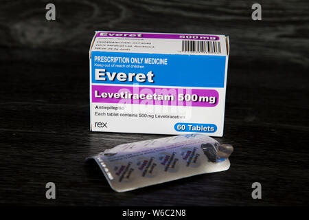 Box of Everet Levetiracetam Rex 500mg. Treatment of Epilipsy, marketed ...
