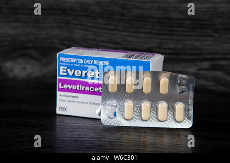 Box of Everet Levetiracetam Rex 500mg. Treatment of Epilipsy, marketed ...