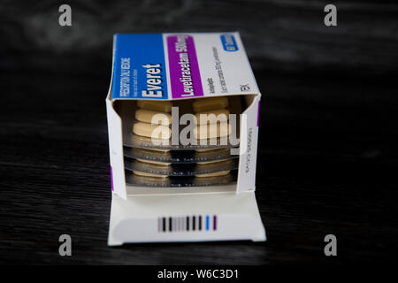 Box of Everet Levetiracetam Rex 500mg. Treatment of Epilipsy, marketed ...