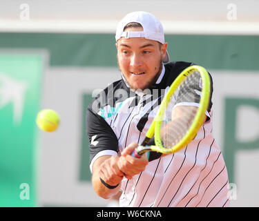 Jan-Lennard Struff, a German tennis player, during a match at the Hong ...