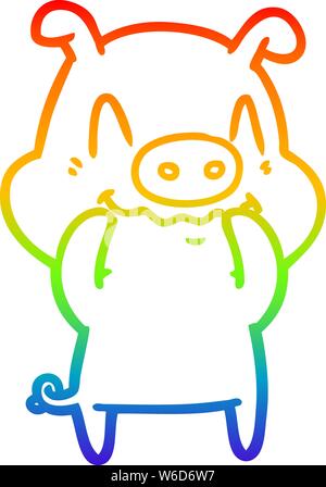 rainbow gradient line drawing of a nervous cartoon pig Stock Vector ...