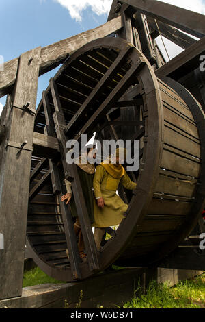 A trebuchet at the outdoor Medieval Centre in Nykøbing Falster, Denmark ...