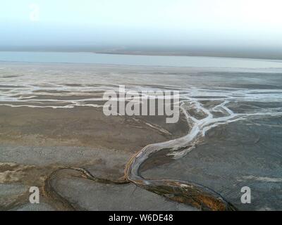 Aerial view of the scenery of China's lowest point, Ayding Lake, in ...