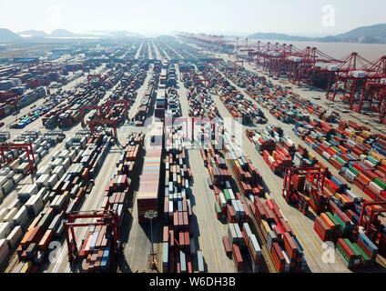 An aerial view of Yangshan Port Terminal Four in Shanghai, China Sunday ...