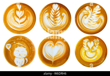 Flat white, cappuccino coffee with rosetta or florette latte art on a ...