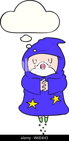 cartoon floating wizard with thought bubble as a printed sticker Stock ...