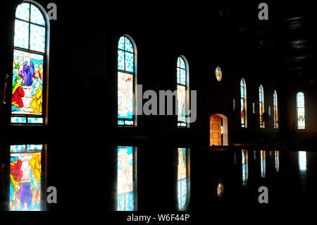 Window glass art vitrals at a church in Panama Stock Photo - Alamy