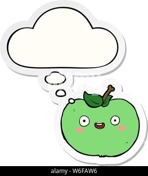 cartoon apple with thought bubble as a printed sticker Stock Vector ...