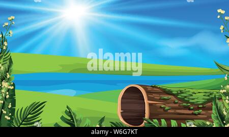 Landscape background design of river at midday illustration Stock ...