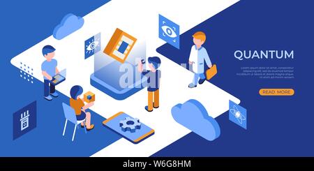 Artificial quantum computing and qubits technology isometric 3d icons ...