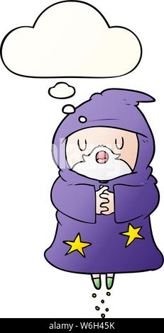 cartoon floating wizard with thought bubble as a printed sticker Stock ...