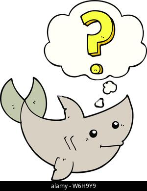 cartoon shark asking question with thought bubble in comic book style ...