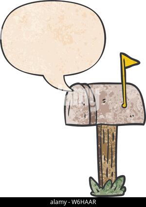 cartoon mailbox with speech bubble in grunge distressed retro textured ...