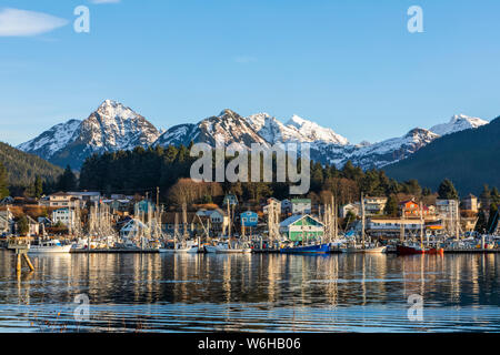 Winter view of Sitka Harbour with Gavan Hill and The Sisters mountains ...